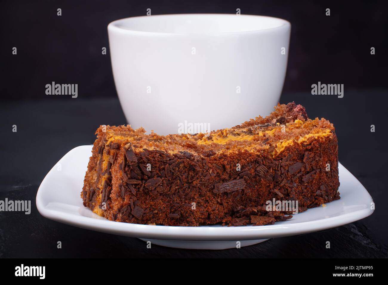 cake with bluetooth a for coffee on a dark stone background Stock Photo ...