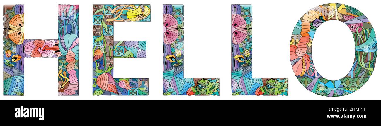 Hand-painted art design. Hand drawn illustration word HELLO for t-shirt ...