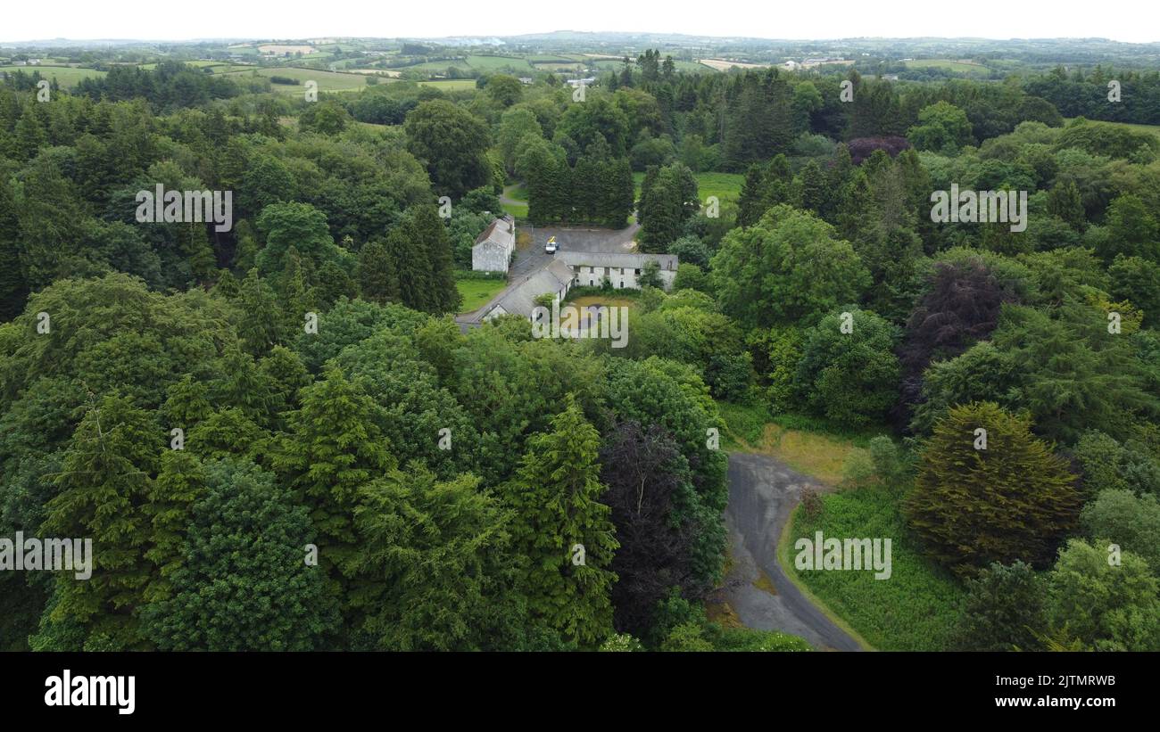 An aerial view of old abandoned fortress surrounded by trees Stock ...