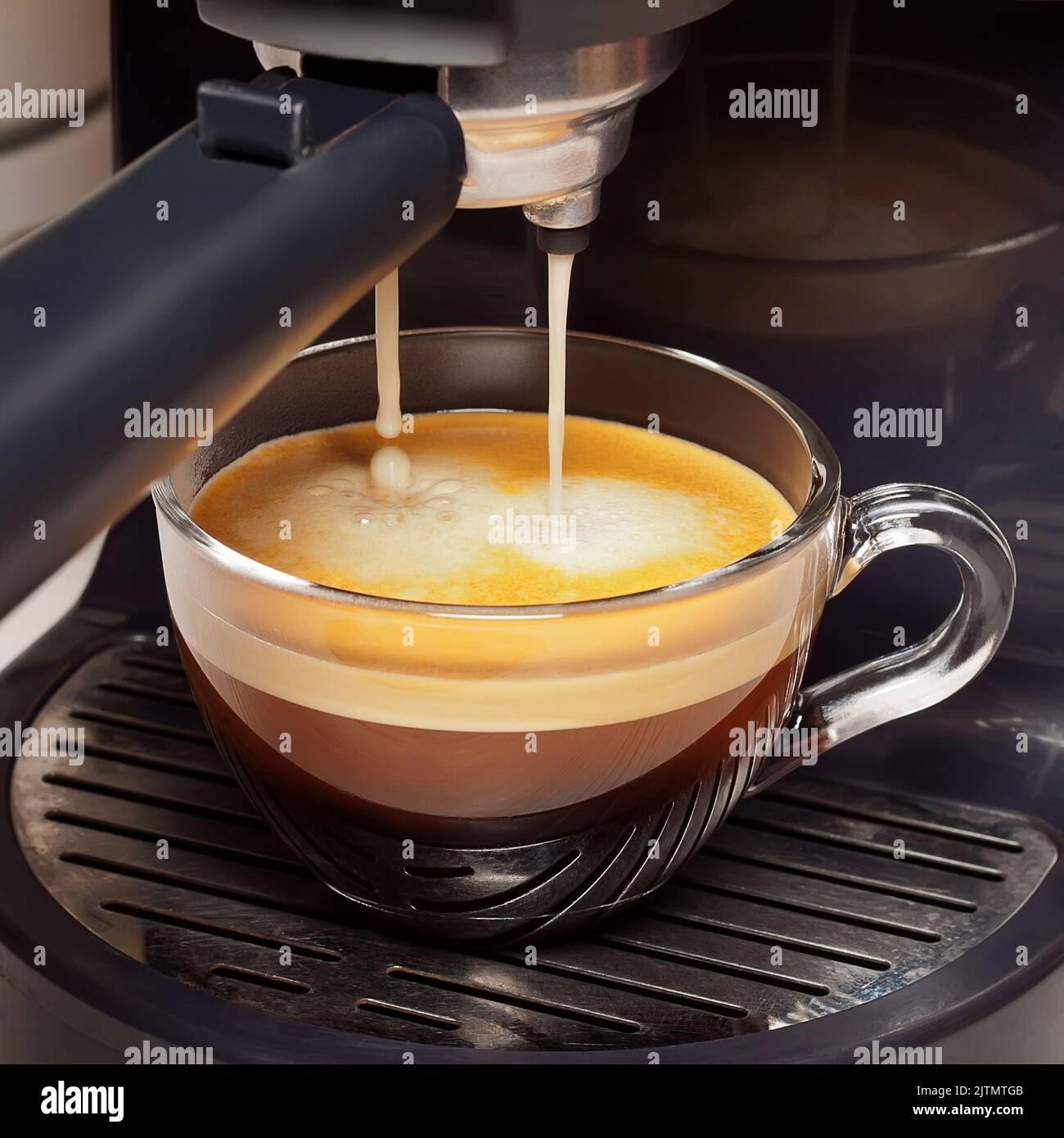 Coffee machine with transparent cup with fresh espresso. Process of ...