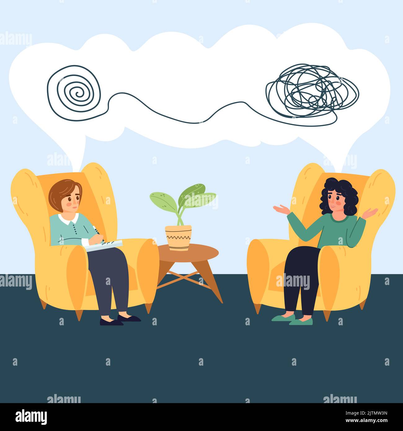 Psychologist Appointment In Cartoon Flat Style Concept Of Mental