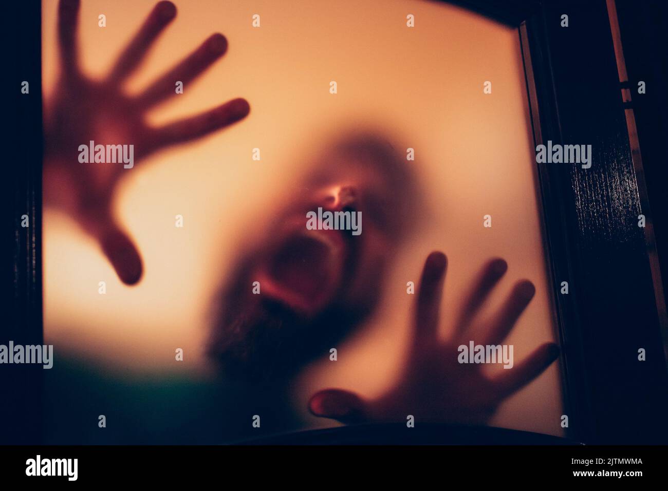 scary picture of hands behind glass, horror ghost behind door ...