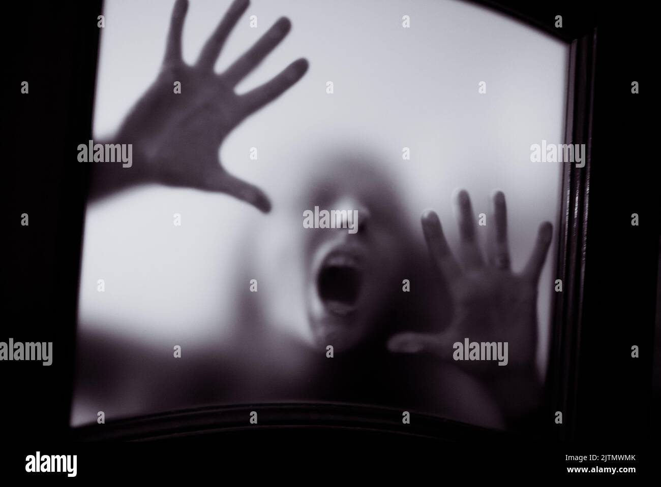 scary picture of hands behind glass, horror ghost woman behind door ...