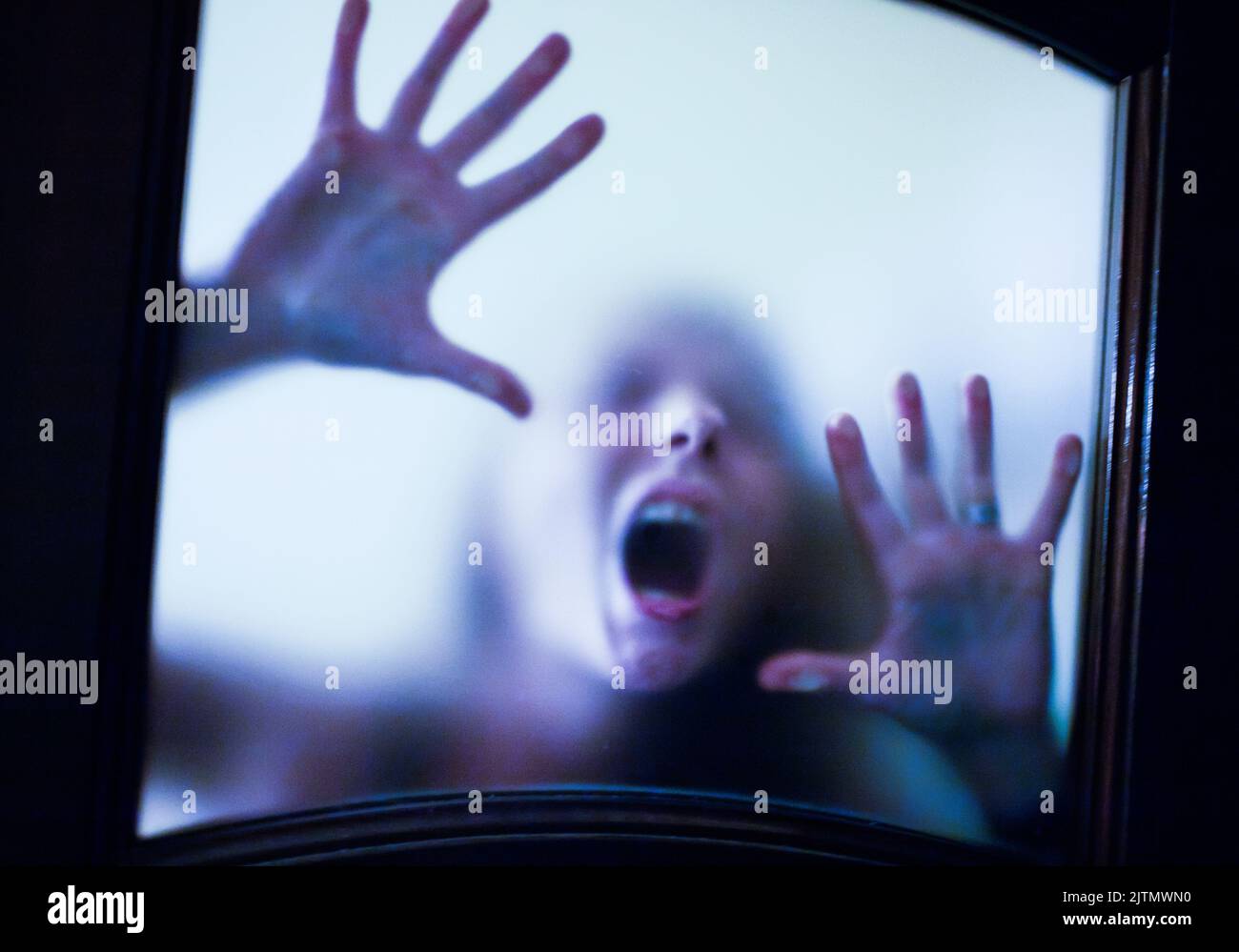 scary picture of hands behind glass, horror ghost woman behind door ...