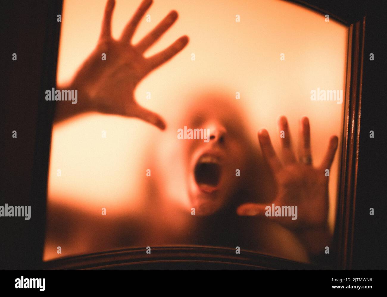 scary picture of hands behind glass, horror ghost woman behind door ...
