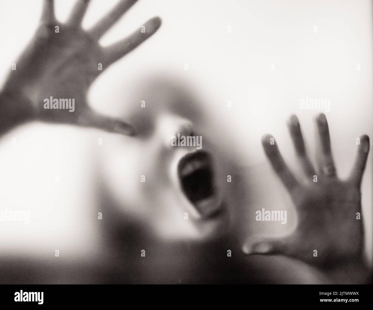 scary picture of hands behind glass, horror ghost woman behind door ...