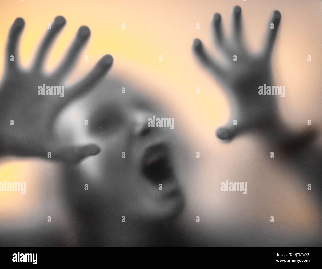 scary picture of hands behind glass, horror ghost woman behind door ...