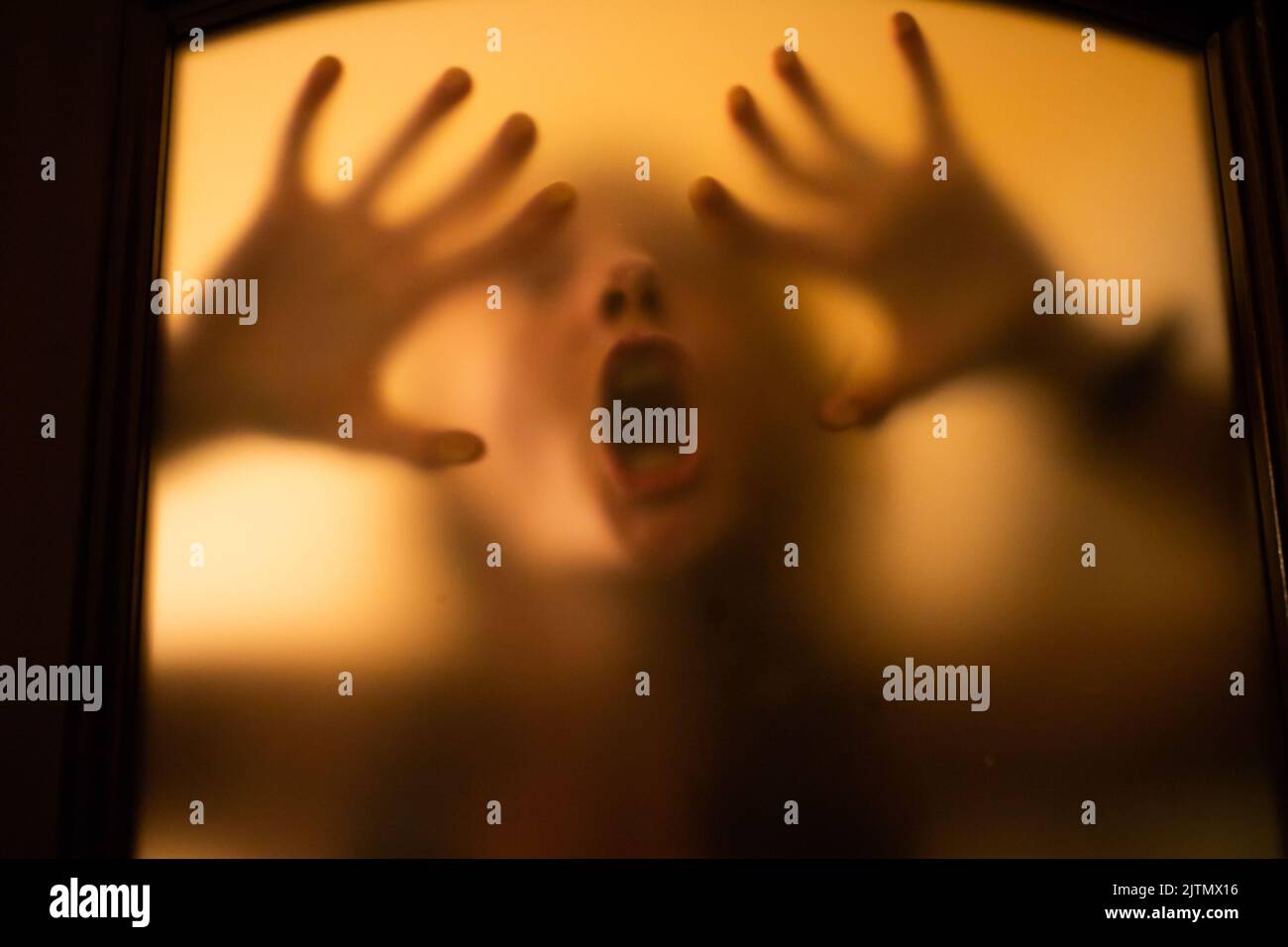 scary picture of hands behind glass, horror ghost woman behind door ...