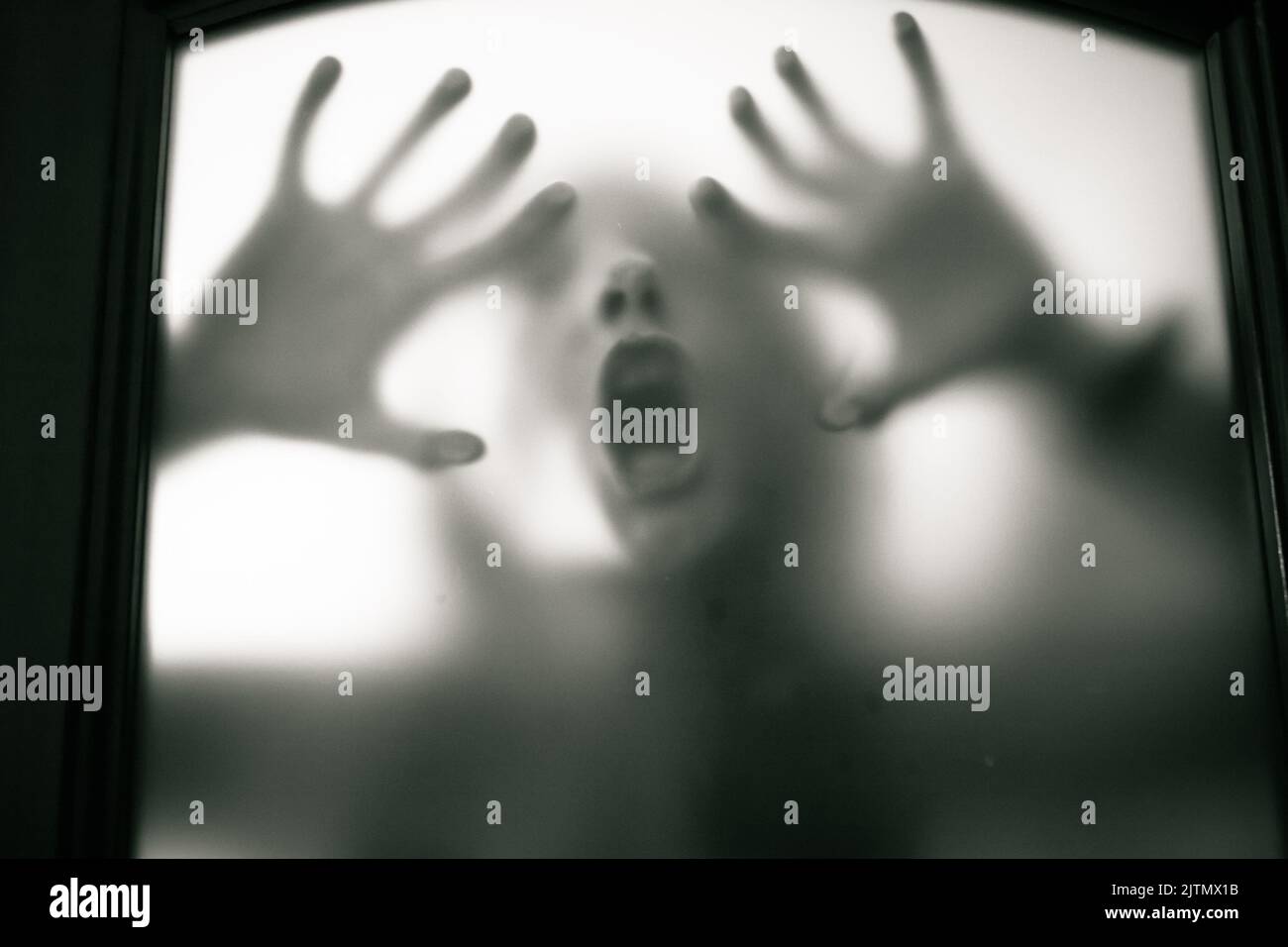 scary picture of hands behind glass, horror ghost woman behind door ...