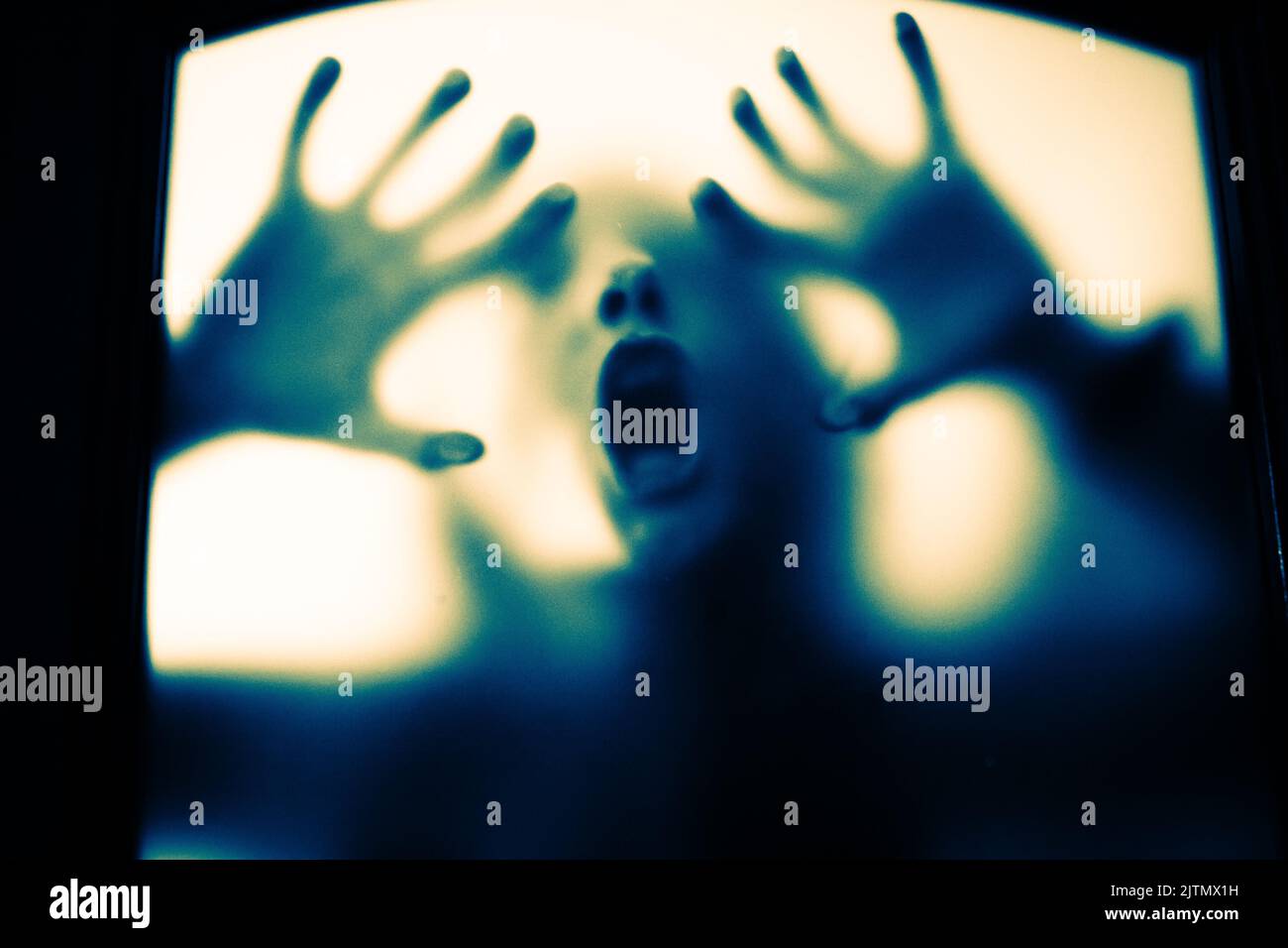 scary picture of hands behind glass, horror ghost woman behind door ...