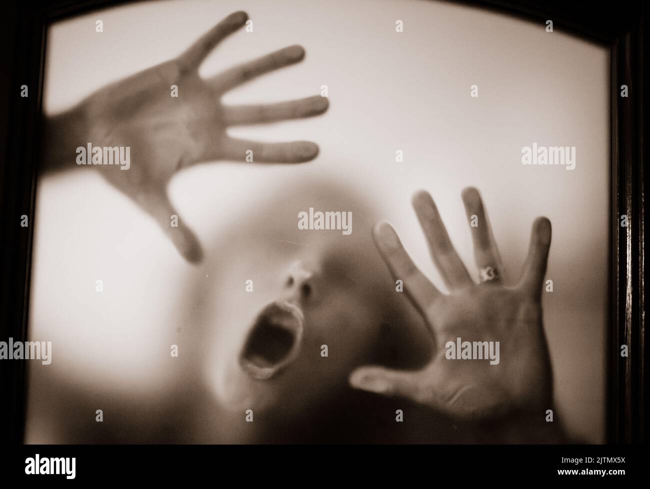 scary picture of hands behind glass, horror ghost woman behind door ...