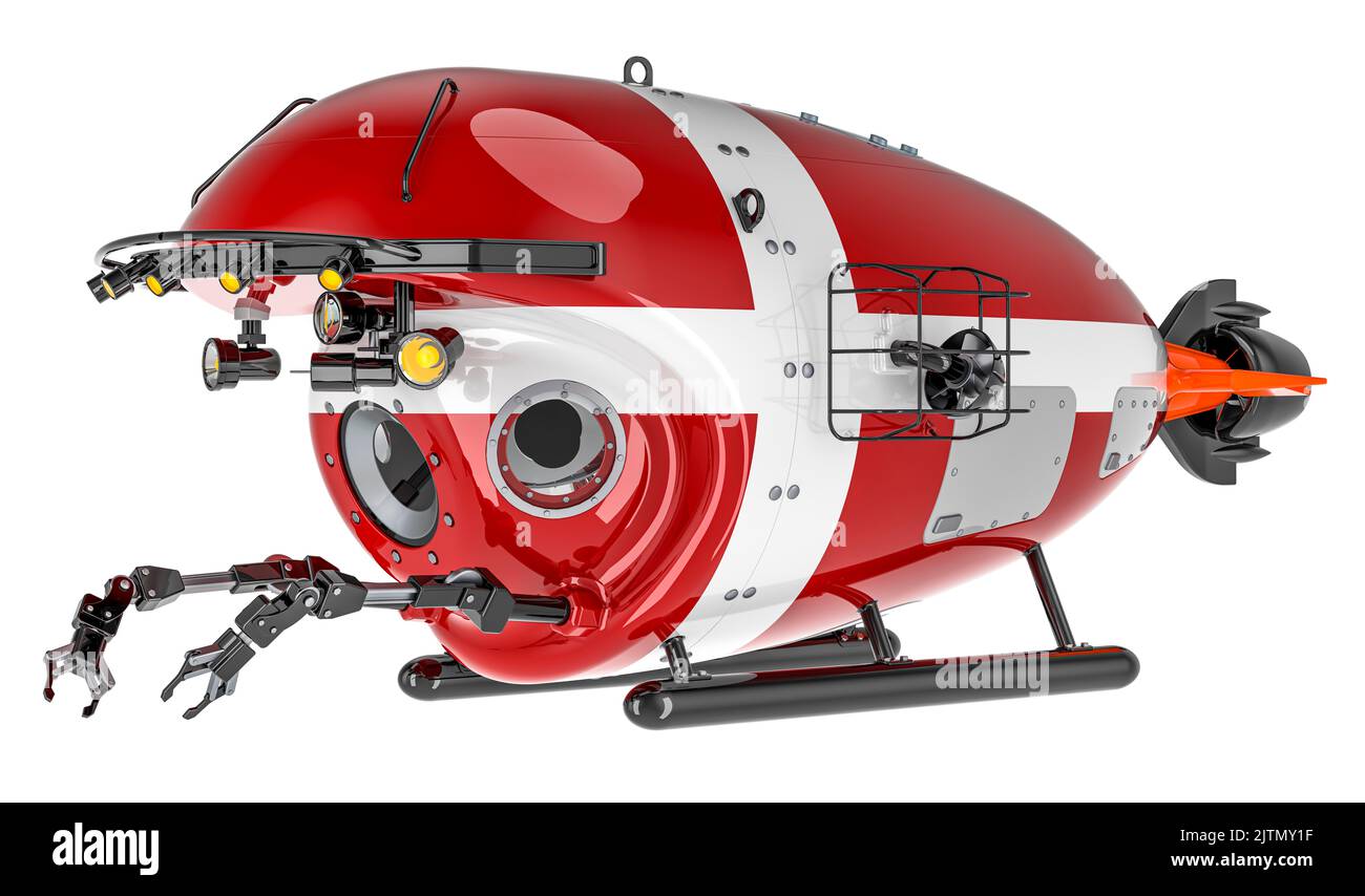 Bathyscaphe with Danish flag. Marine geology, oceanography in Denmark ...