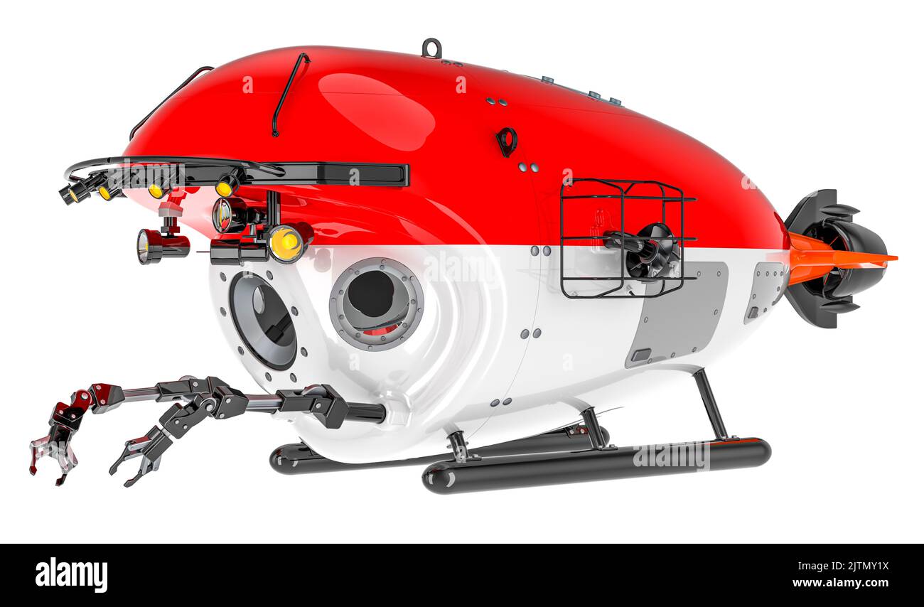 Bathyscaphe with Indonesian, Monacan flag. Marine geology, oceanography ...