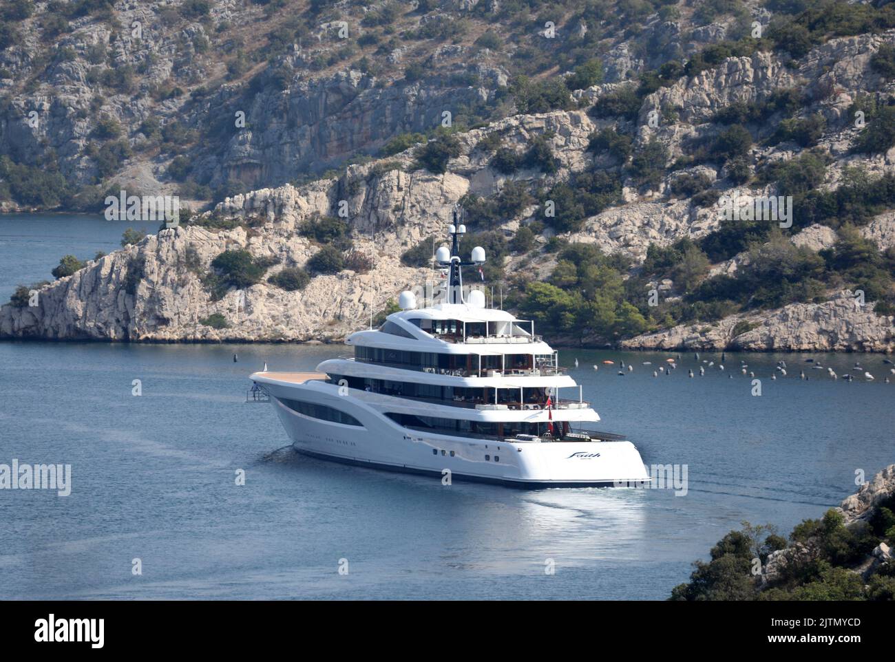 The luxury yacht Faith sailing the Adriatic Sea can be seen in Sibenik ...