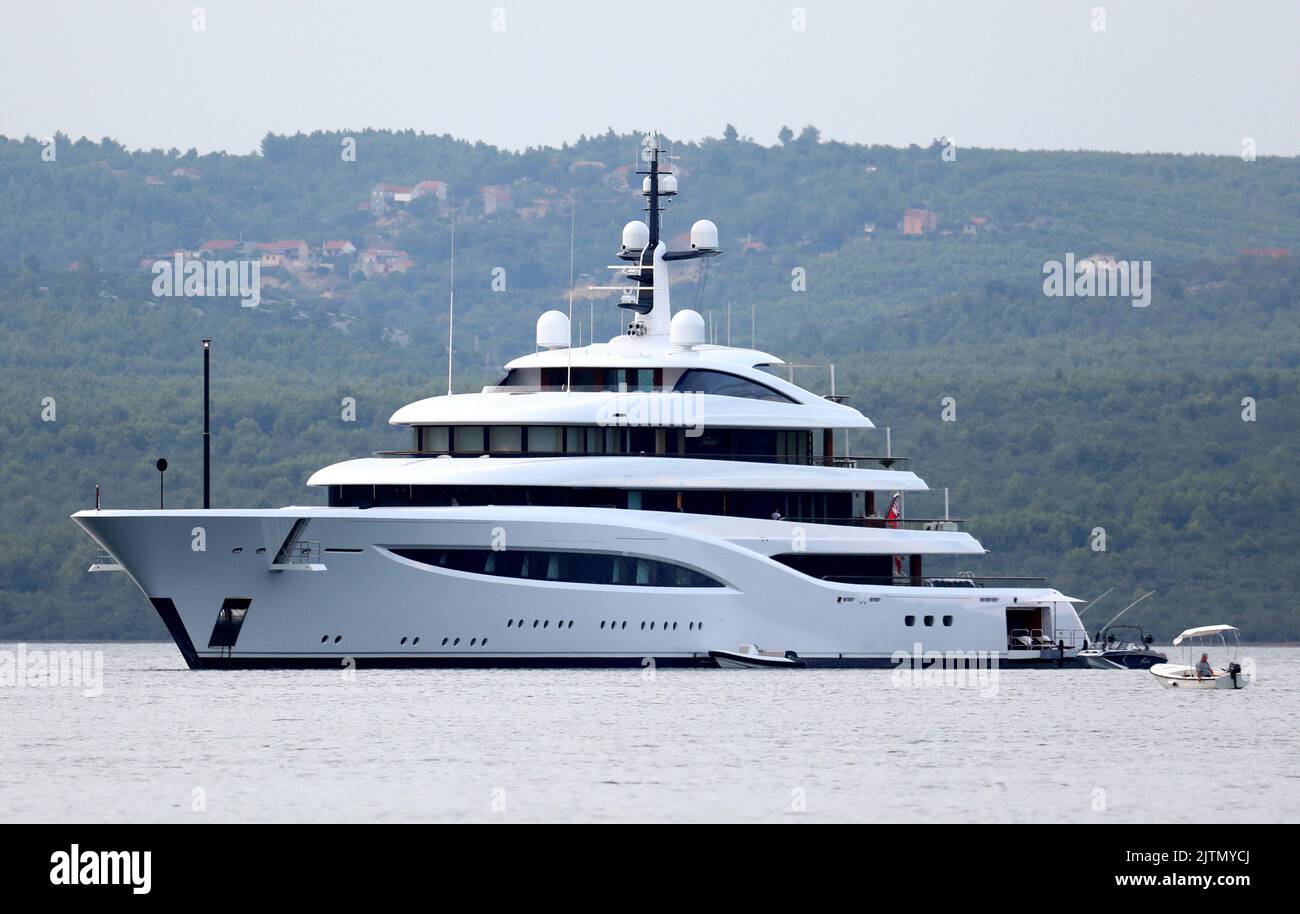 The luxury yacht Faith sailing the Adriatic Sea can be seen in Sibenik ...