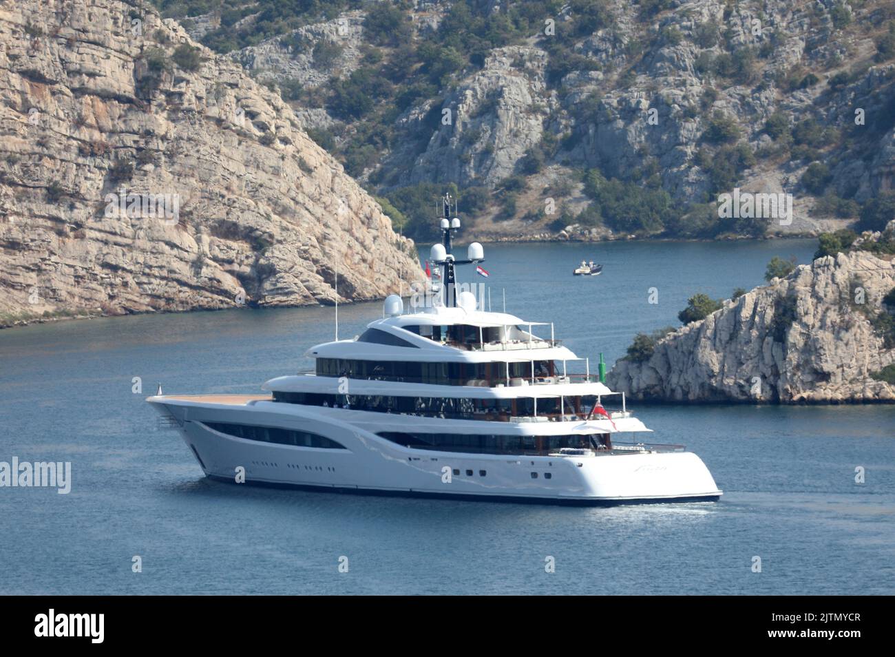 The luxury yacht Faith sailing the Adriatic Sea can be seen in Sibenik ...