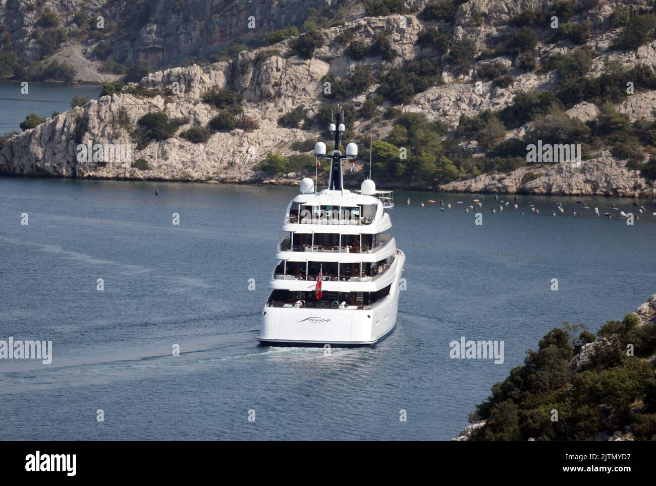 The luxury yacht Faith sailing the Adriatic Sea can be seen in Sibenik ...