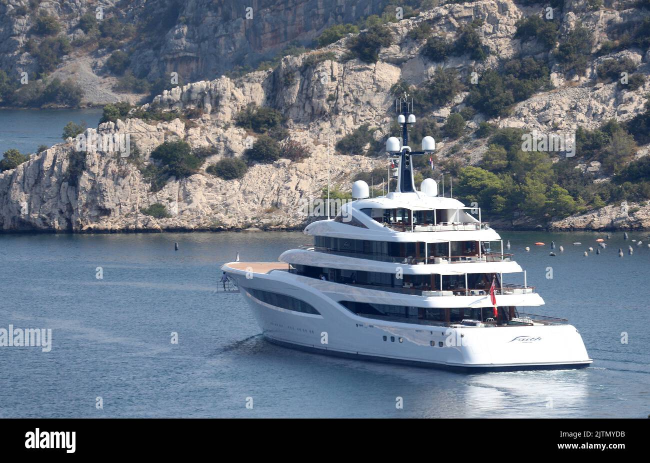 The luxury yacht Faith sailing the Adriatic Sea can be seen in Sibenik ...