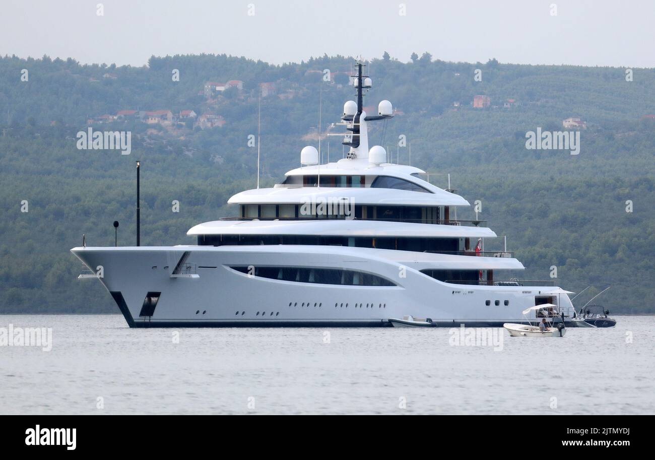 The luxury yacht Faith sailing the Adriatic Sea can be seen in Sibenik ...