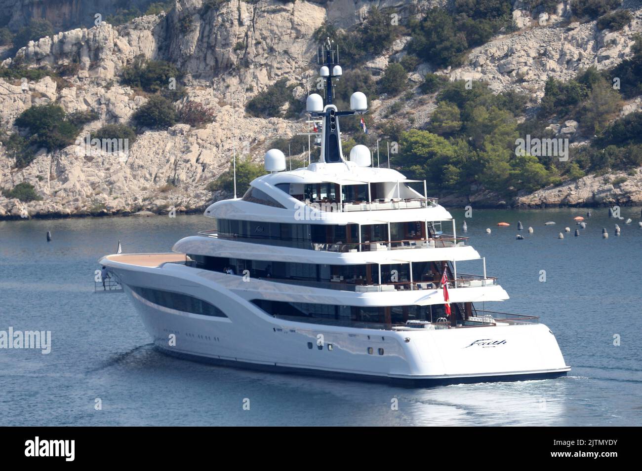 The luxury yacht Faith sailing the Adriatic Sea can be seen in Sibenik ...