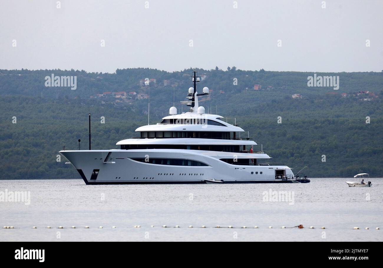 The luxury yacht Faith sailing the Adriatic Sea can be seen in Sibenik ...