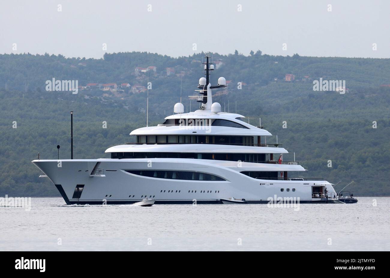 The luxury yacht Faith sailing the Adriatic Sea can be seen in Sibenik ...