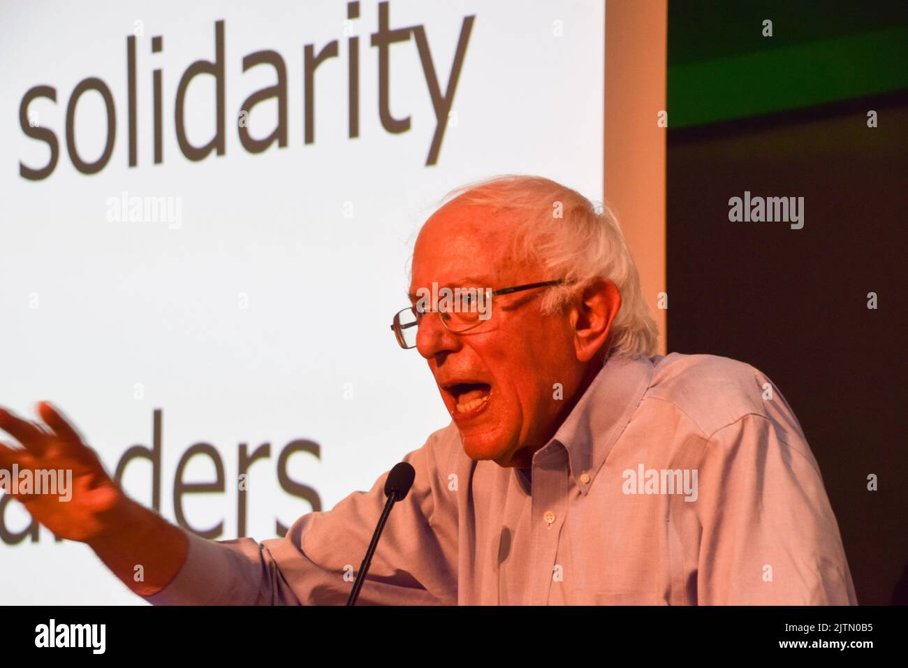 London, England, UK. 31st Aug, 2022. US Senator BERNIE SANDERS speaking ...