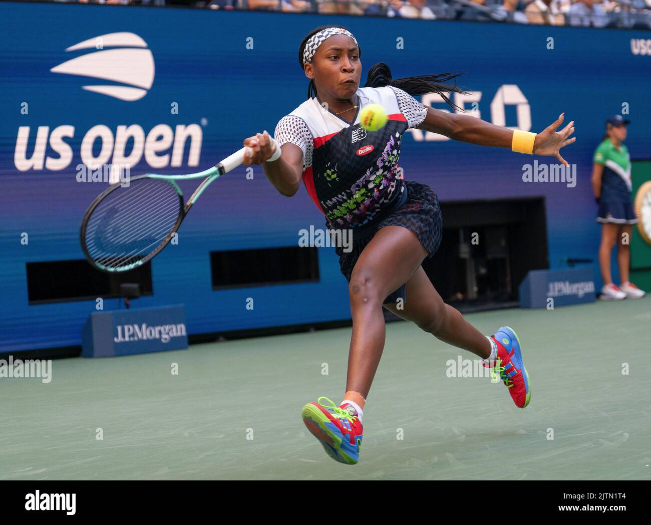 New York, NY, USA; Aug 30, 2022; Coco Gauff (USA) in her match against ...
