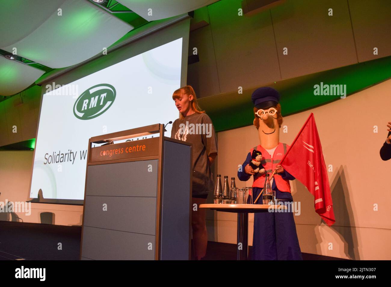 London, UK. 31st August 2022. "Postman Pat" makes an appearance at RMT ...