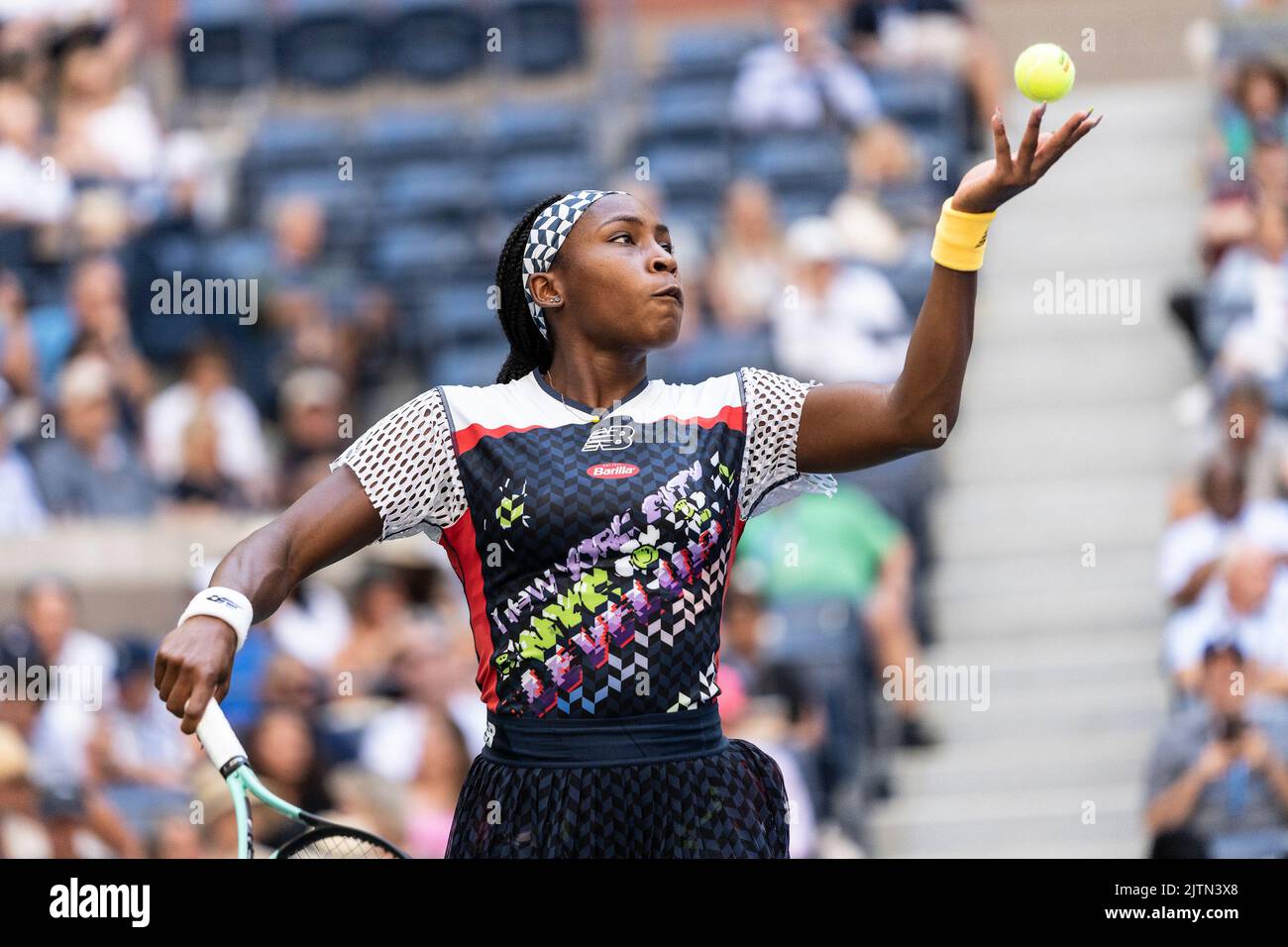 New York, USA. 31st Aug, 2019. Coco Gauff of USA serves during US Open ...