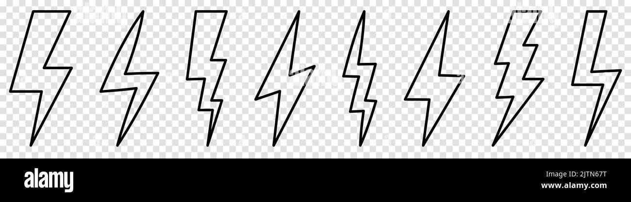 Set of lightning bolt line icons. Vector illustration isolated on transparent background Stock ...