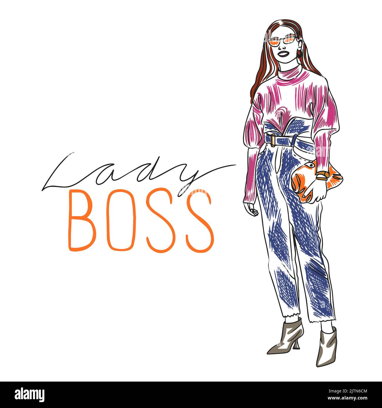Boss lady, handwritten quotes, full length stylish girl in beautiful ...