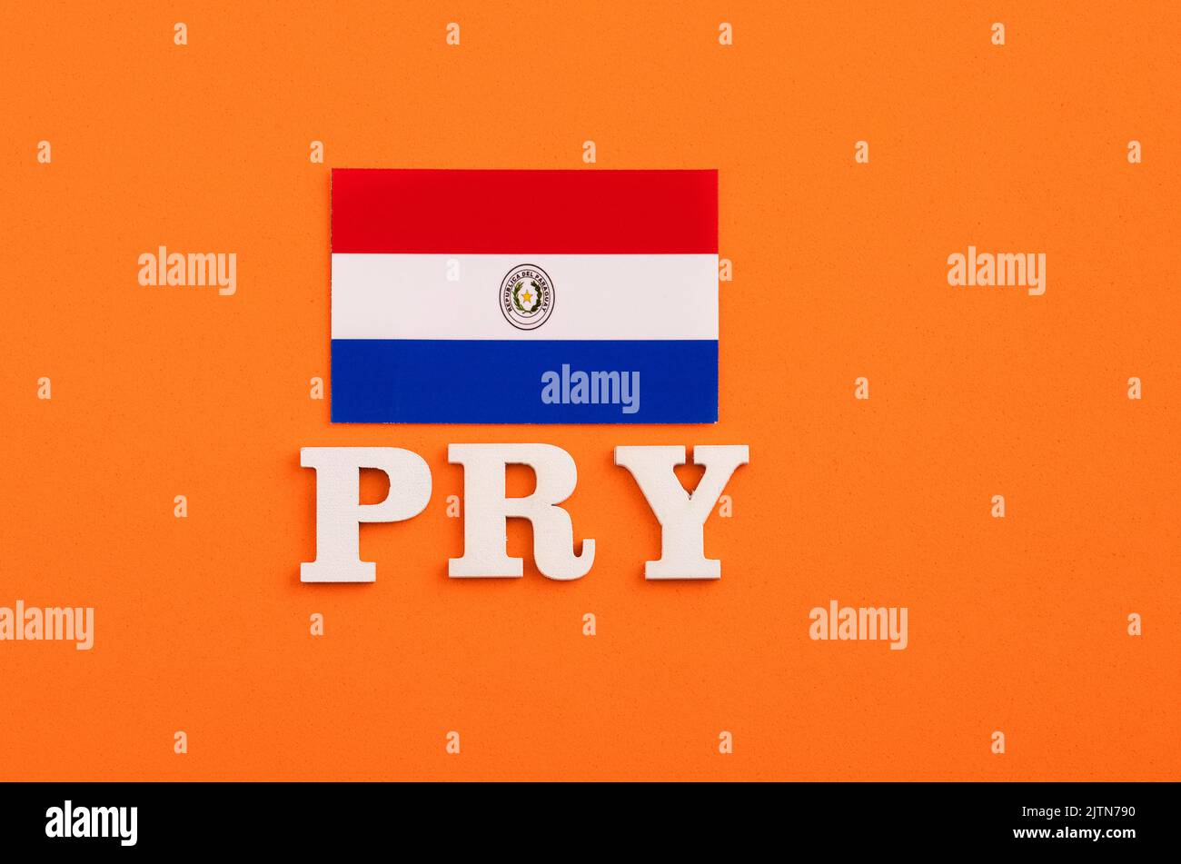 Acronym in wooden letters of the name of the country Paraguay with its ...