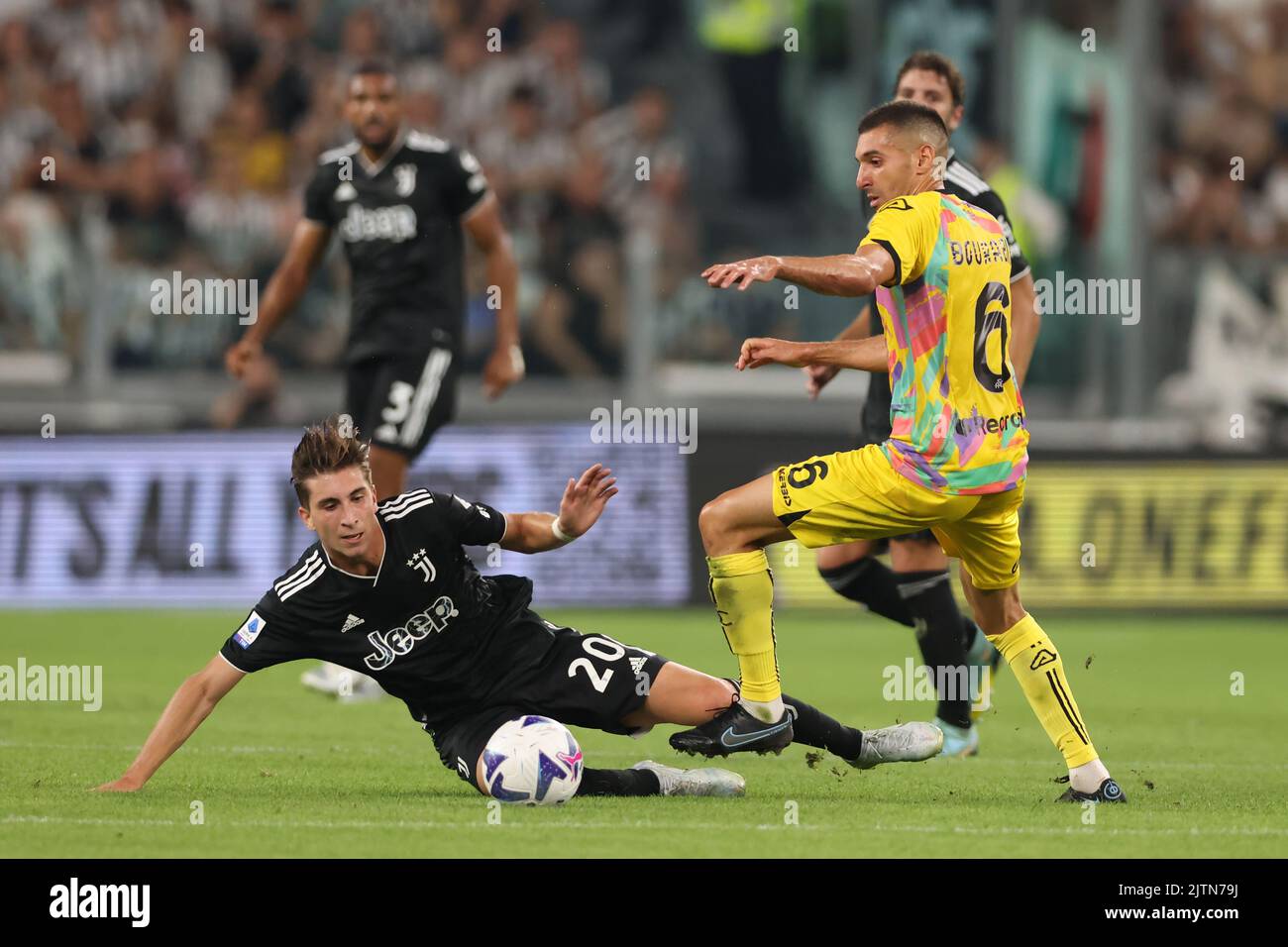 Turin, Italy, 31st August 2022. Mehdi Bourabia of Spezia Calcio clashes ... Turin, Italy, 31st August 2022. Mehdi Bourabia of Spezia Calcio clashes ...