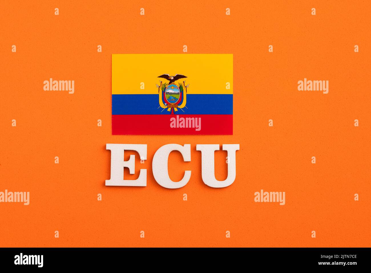 Acronym in wooden letters of the name of the country Ecuador with its ...
