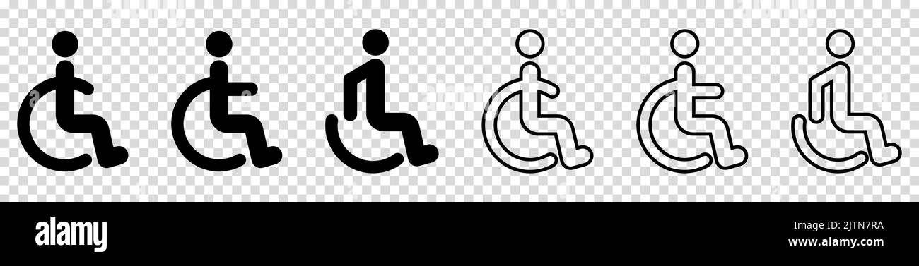 Wheelchair set icon. Handicapped symbol in flat and line art styles ...