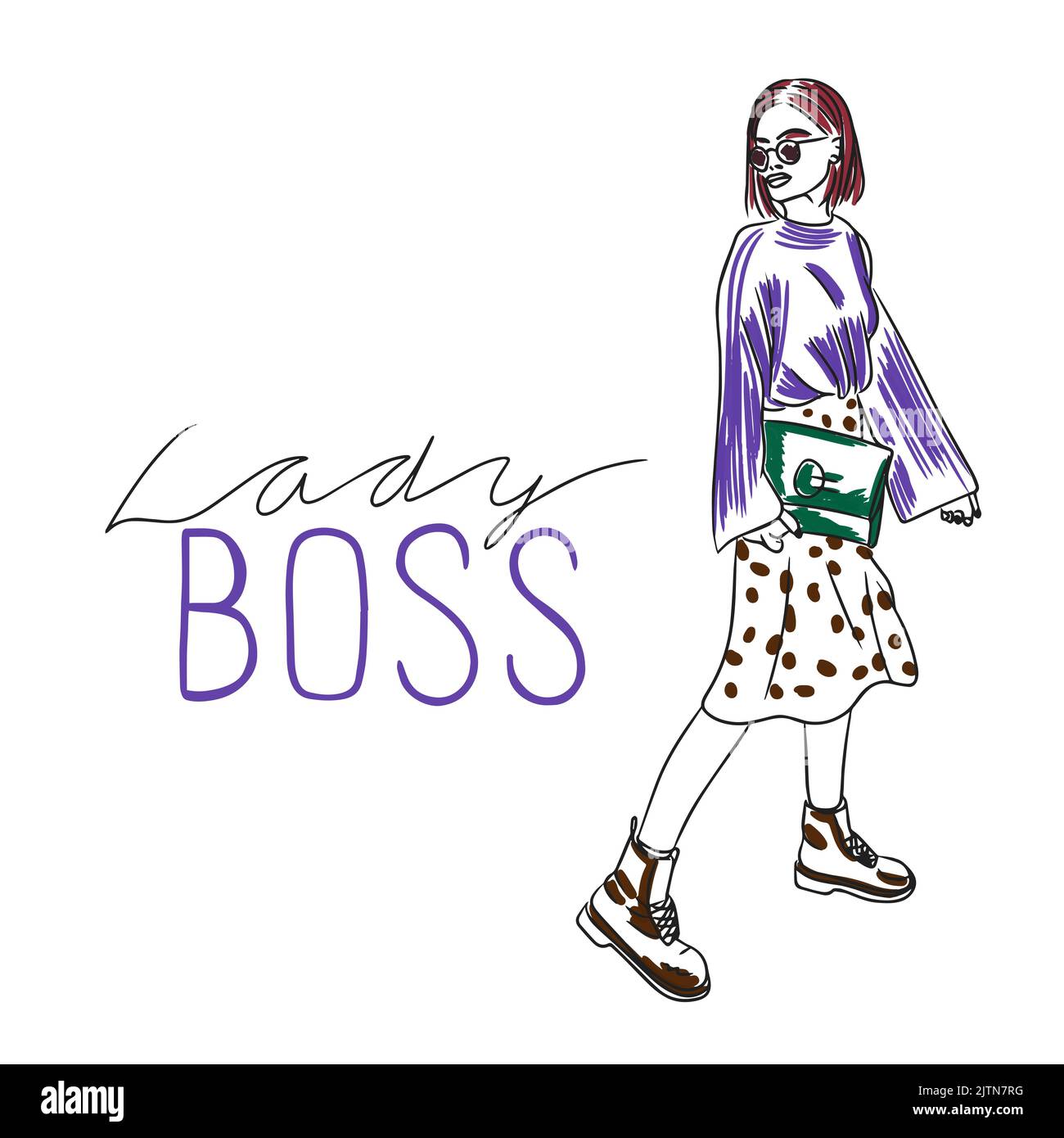 Boss lady, handwritten quotes, full length stylish girl in beautiful ...