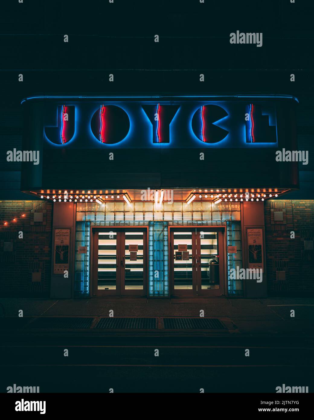 The Joyce Theater neon sign at night, in Chelsea, Manhattan, New York ...