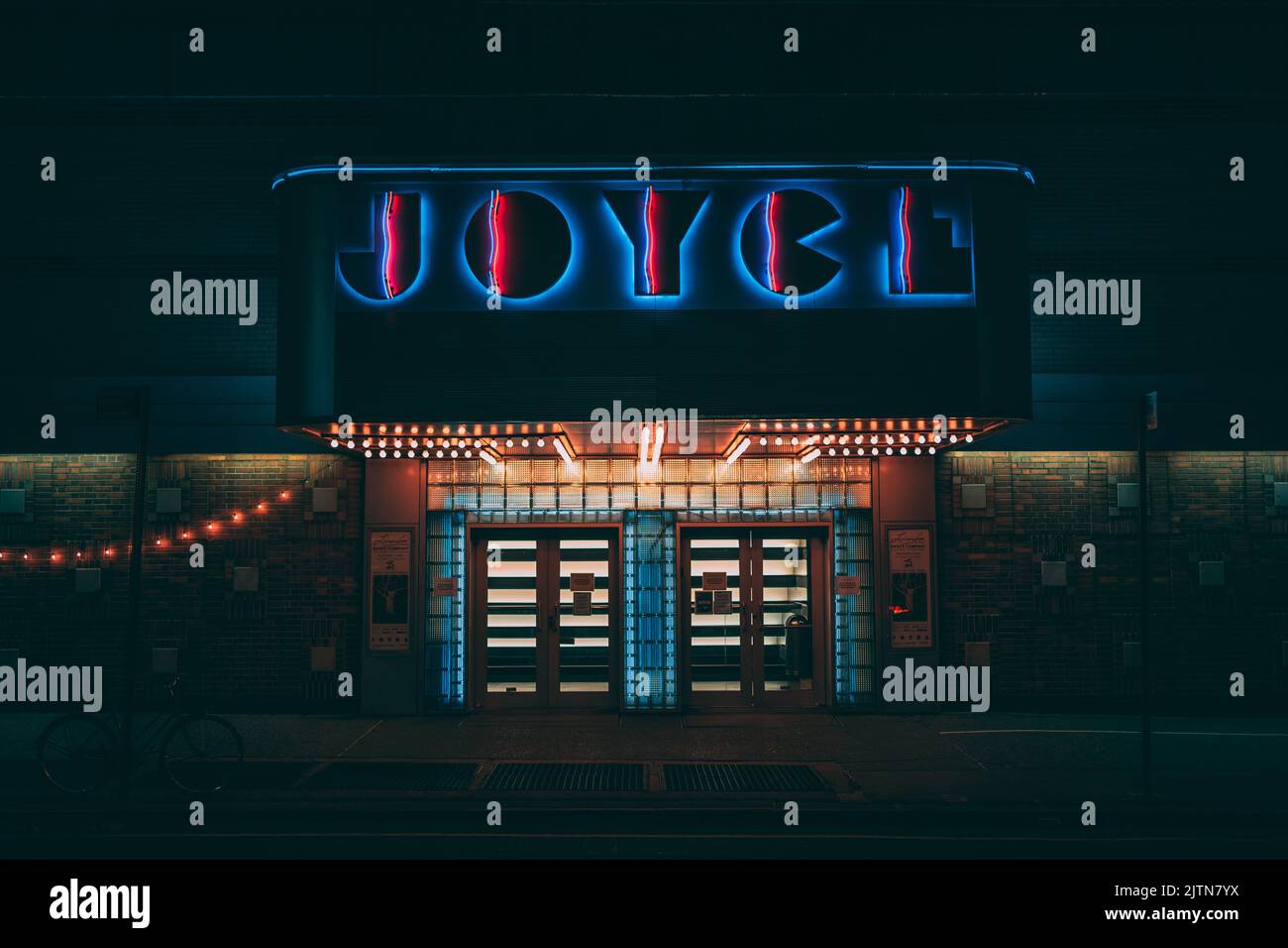 The Joyce Theater neon sign at night, in Chelsea, Manhattan, New York ...