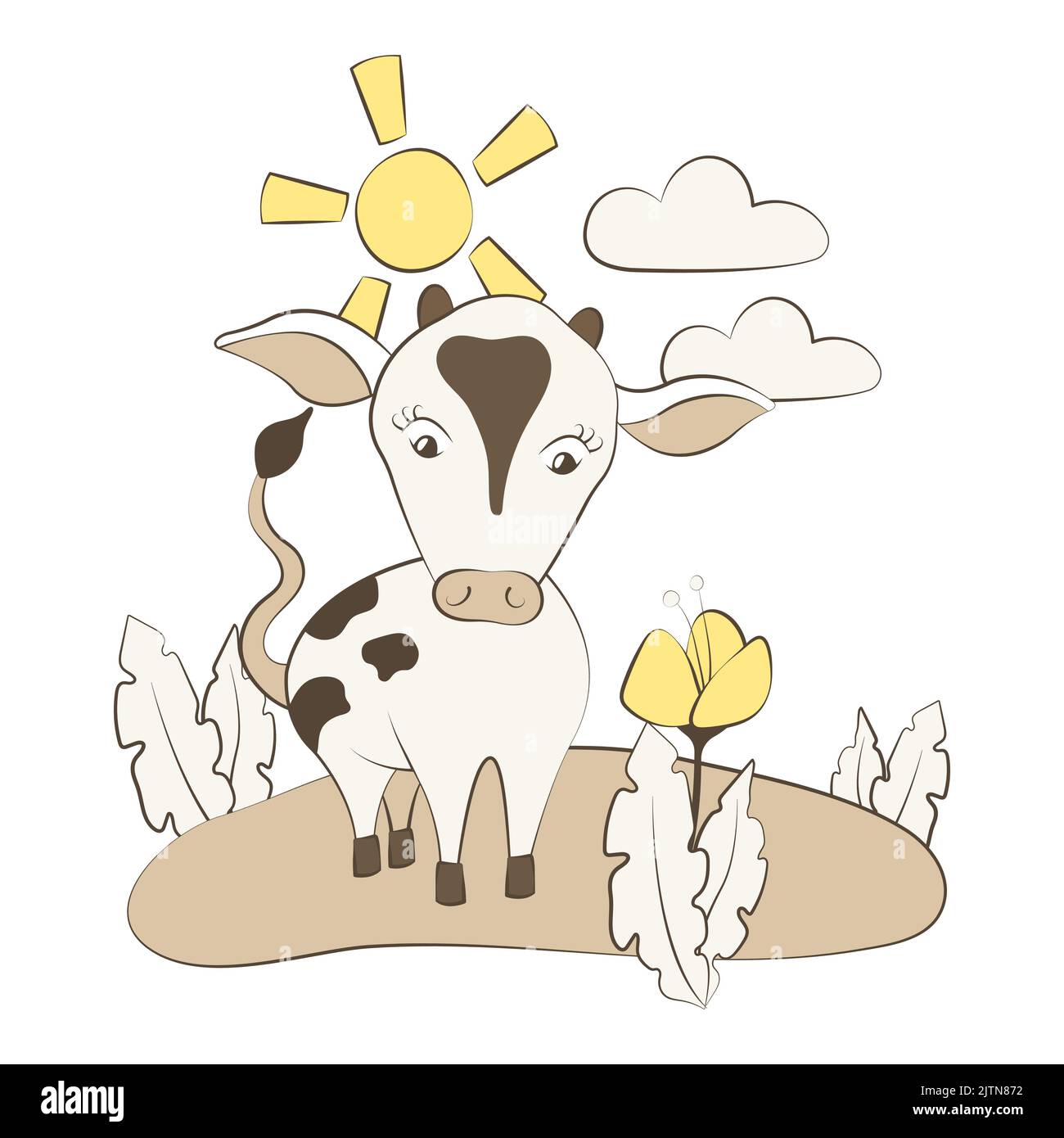 Cute baby cow cartoon. Vector flat illustration for children book. Baby ...