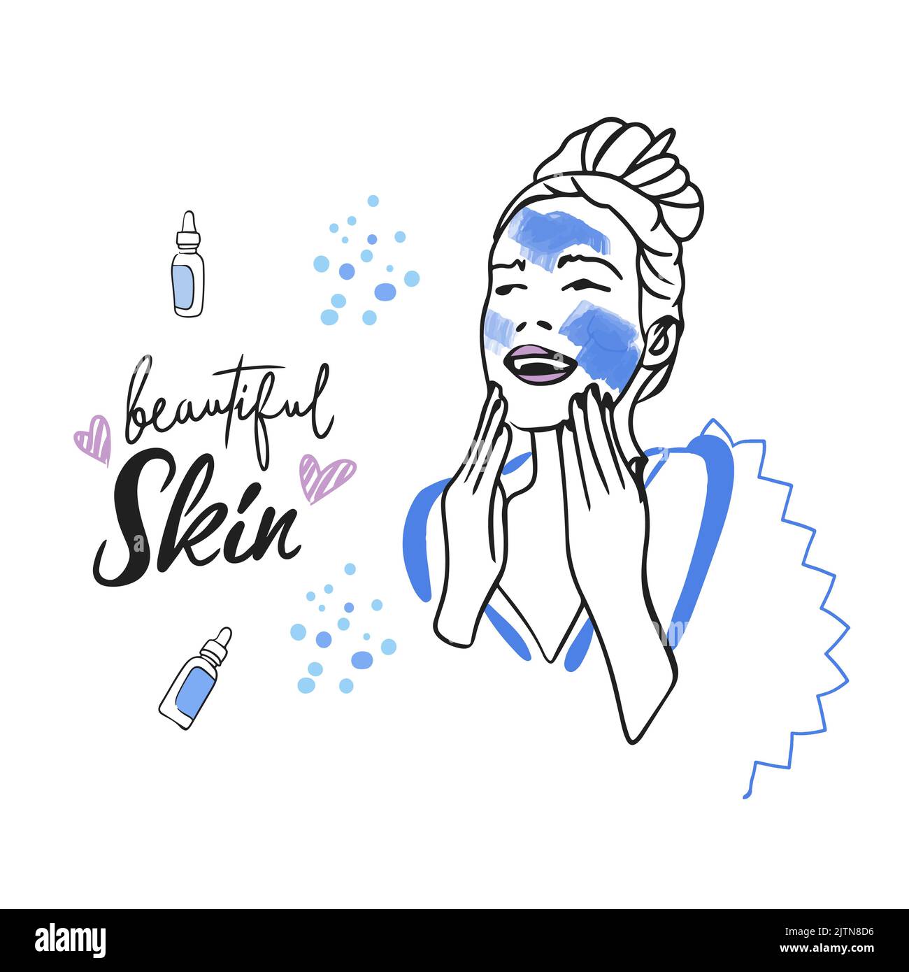 Beautiful skin, handwritten lettering, care cosmetics, girl with a ...
