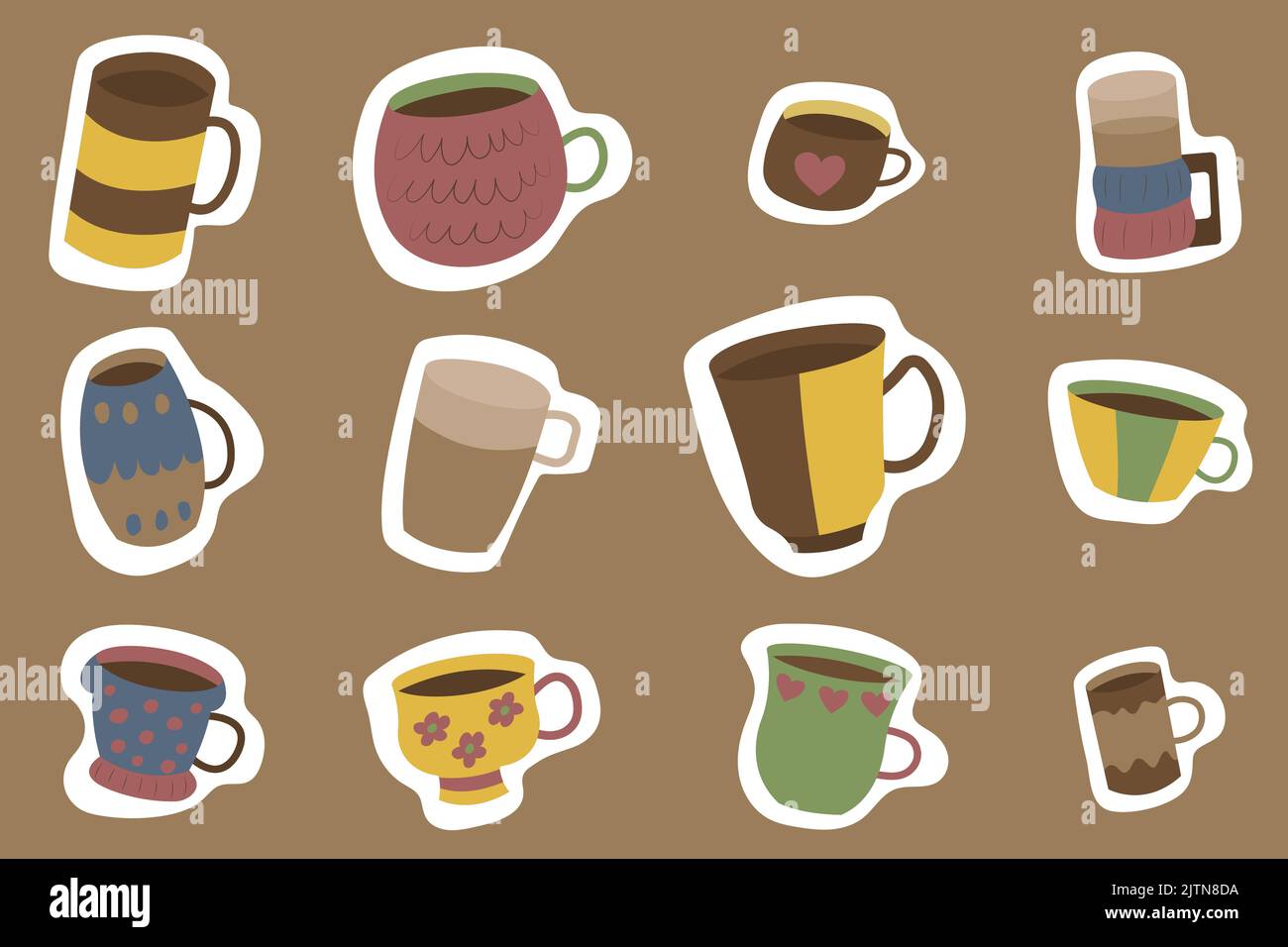 Large set of mugs and cups for tea or coffee. Vector illustration in ...