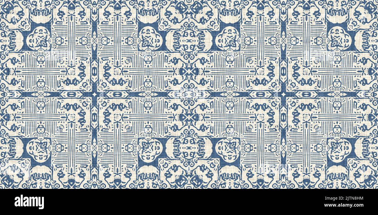 French blue linen effect geometric border pattern. Classic 2 tone ...