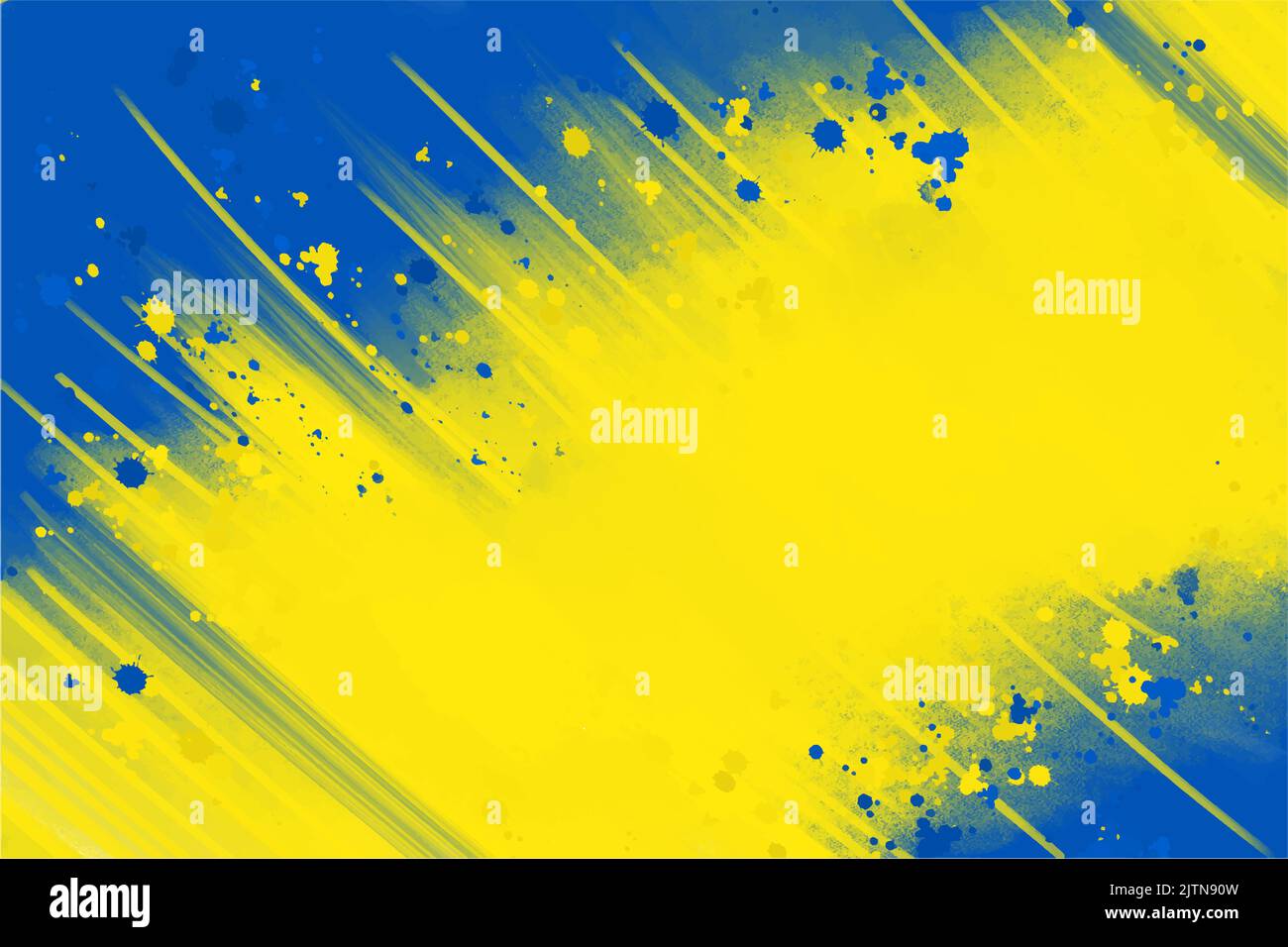 Blue yellow background. Smears and splashes of paint on canvas, acrylic ...