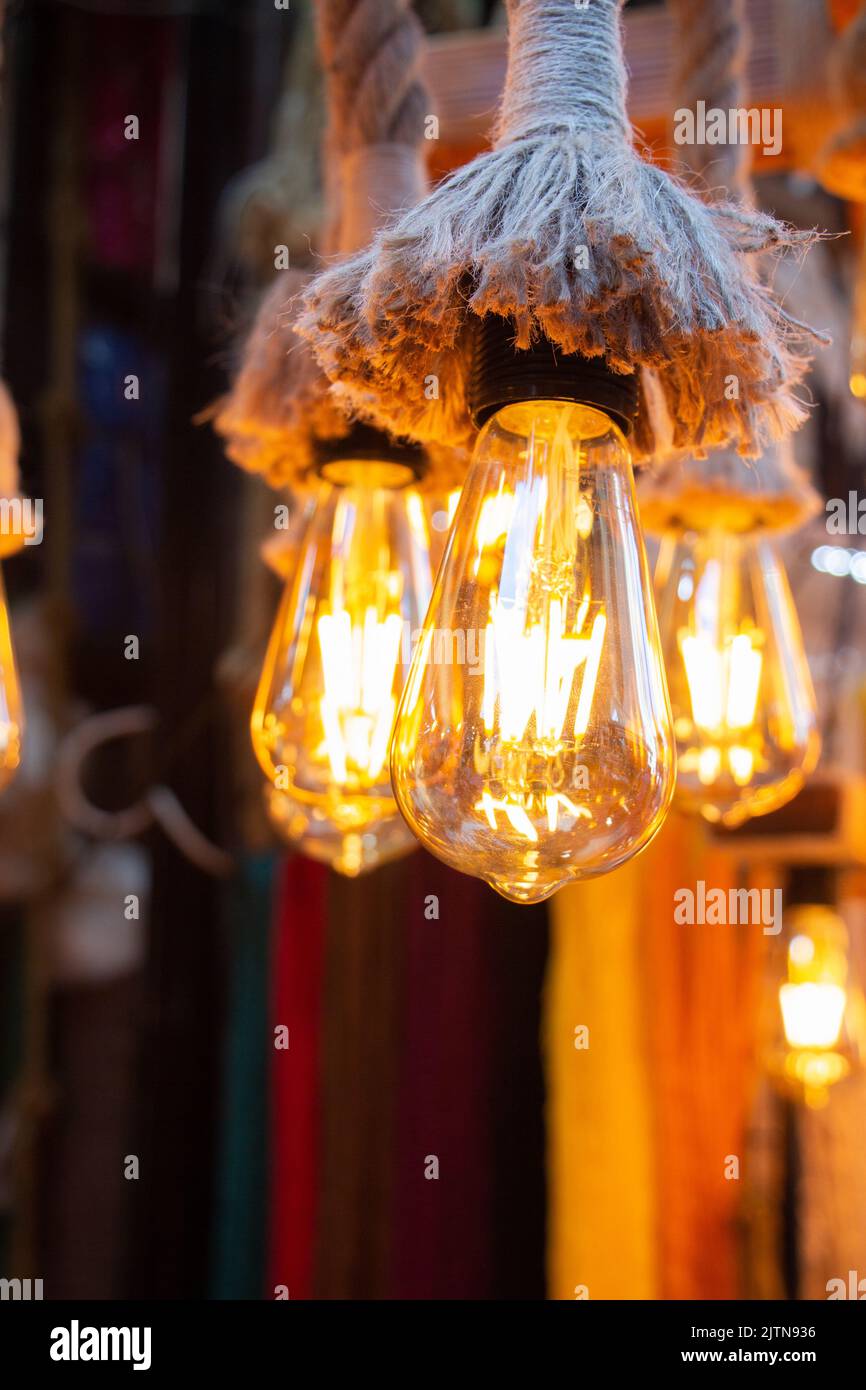 Decorative antique edison style filament light bulbs hanging Stock ...