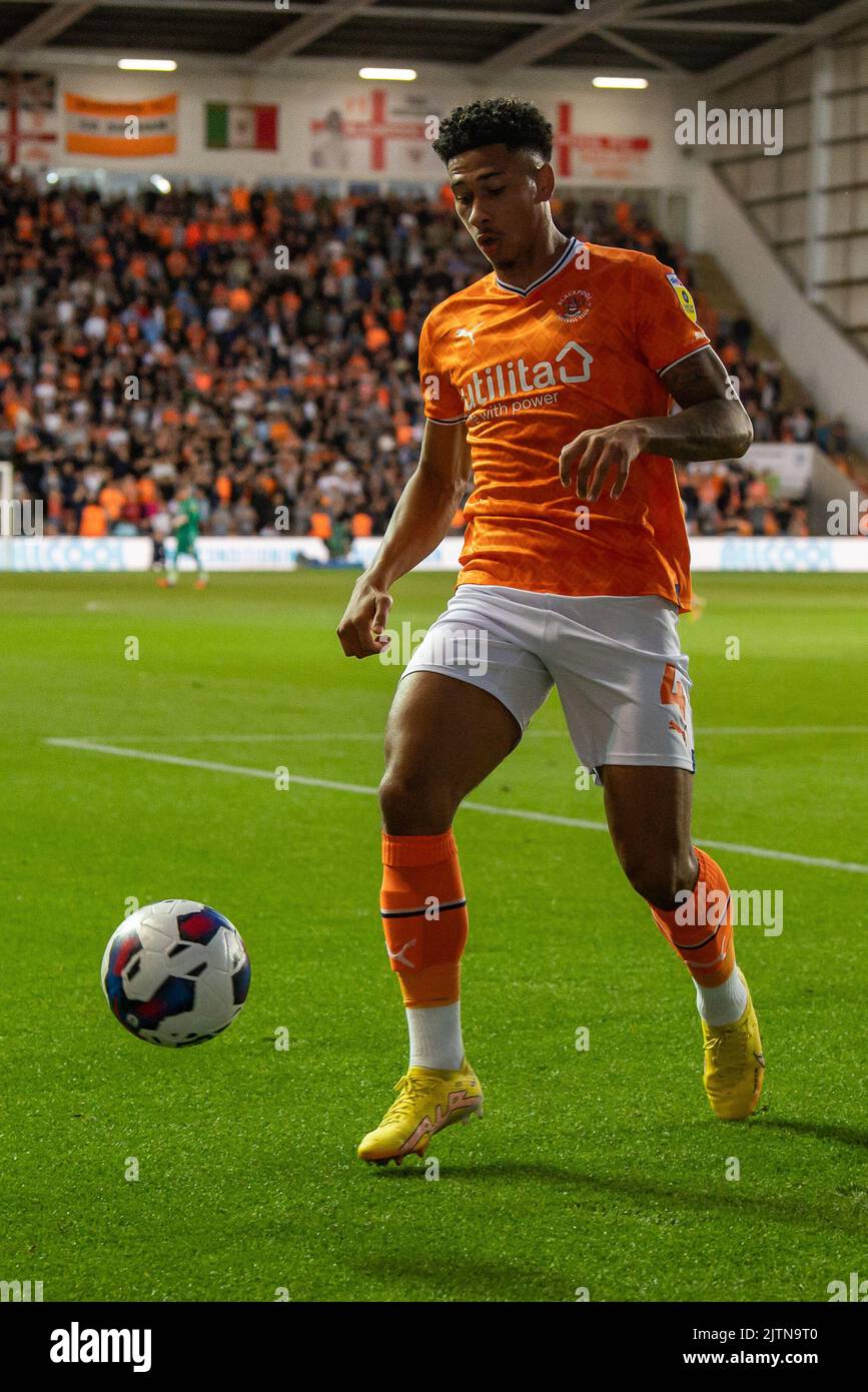 Jordan Lawrence-Gabriel #4 of Blackpool in action during the game Stock ...