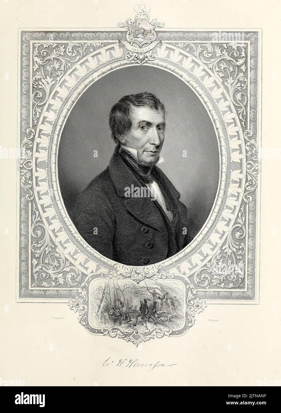 A portrait of William Harrison, 9th President of the United States. He ...