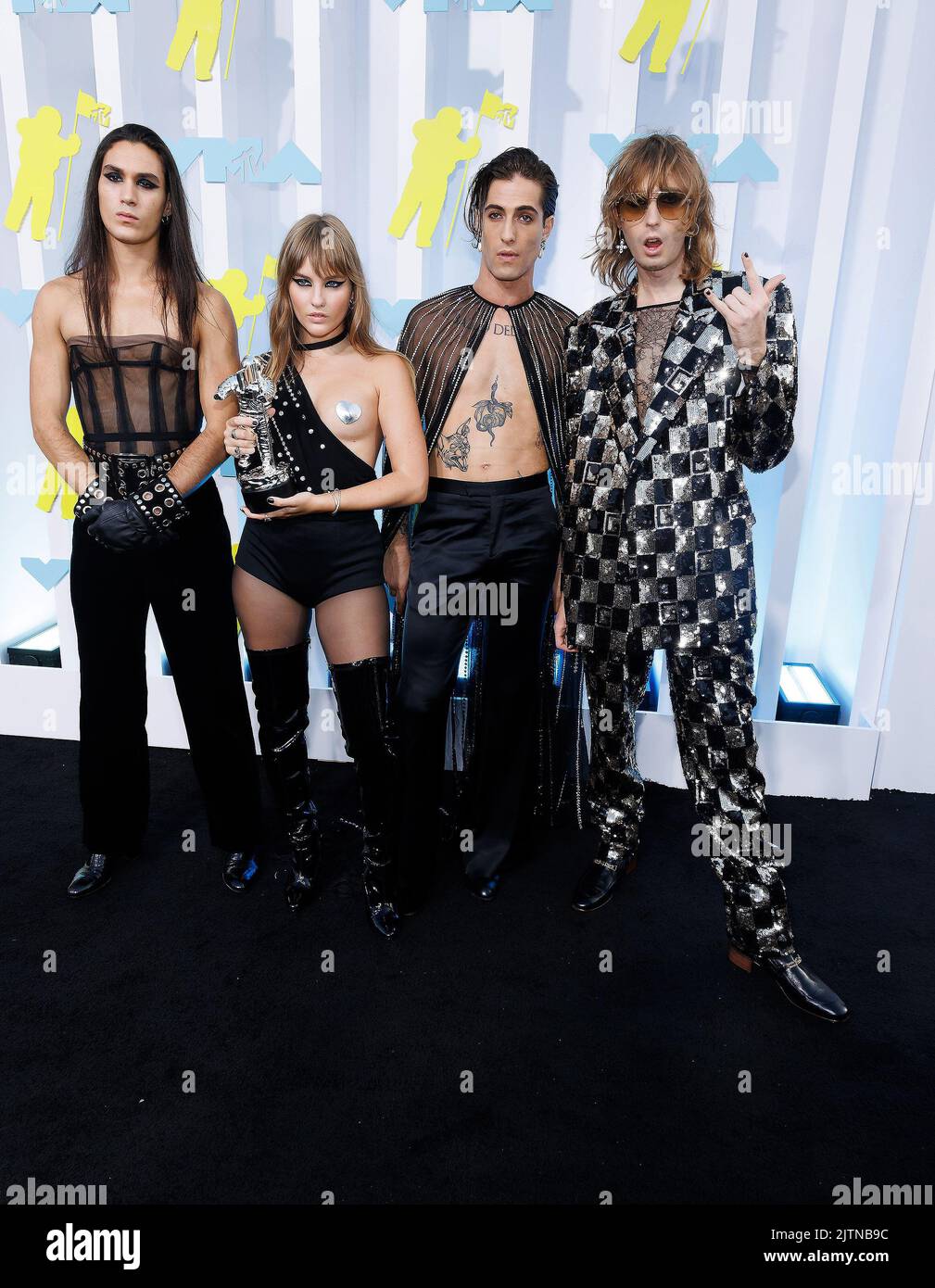 Newark, New Jersey, USA. 28th Aug, 2022. Ethan Torchio, Victoria De Angelis, Damiano David and ...