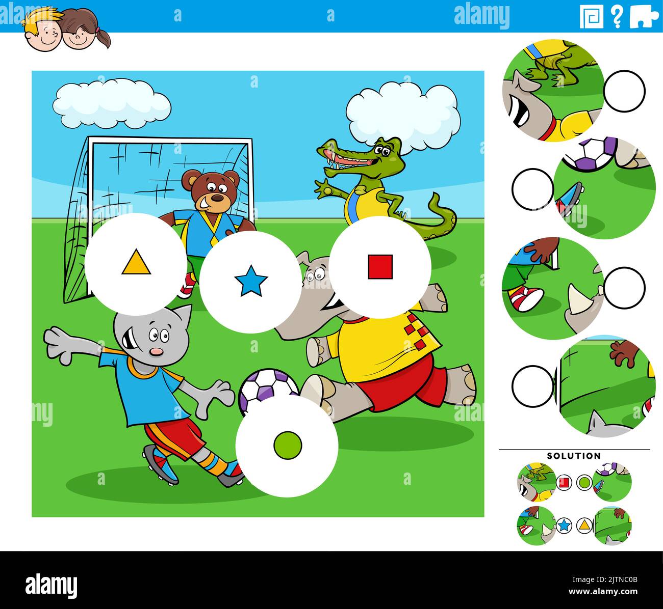 Cartoon illustration of educational match the pieces jigsaw puzzle game ...