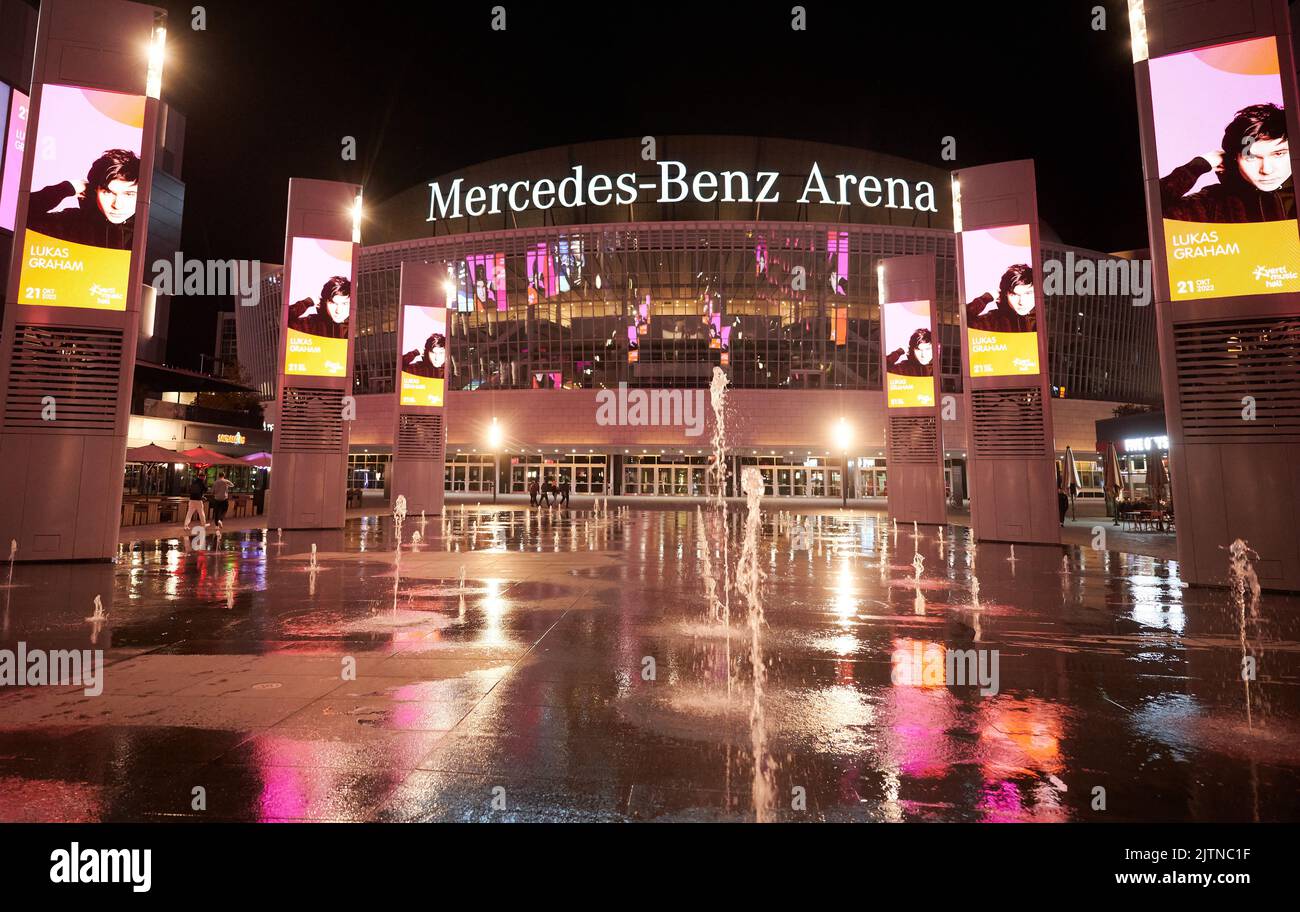 Berlin, Germany. 28th Aug, 2022. Illuminated signs light up Mercedes ...